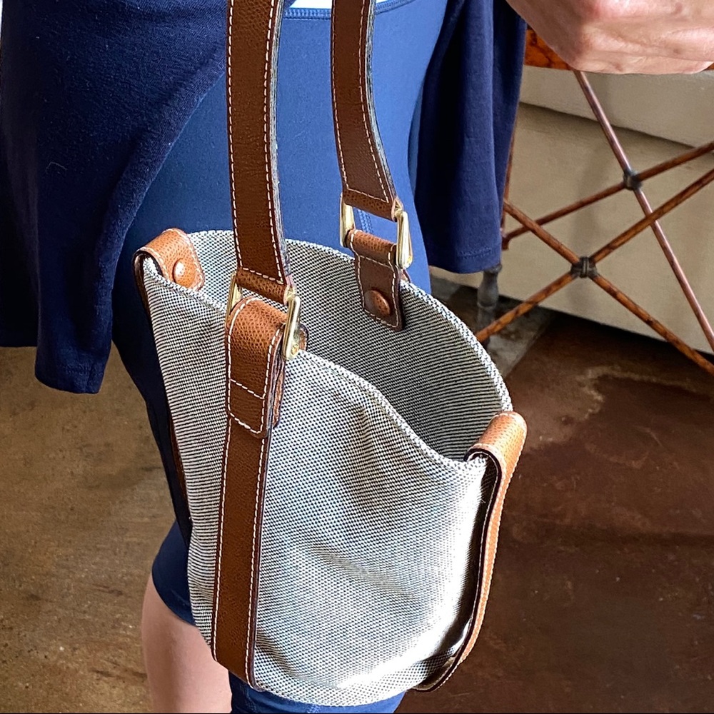 Leather & Textured Fabric Bucket Bag - Gem